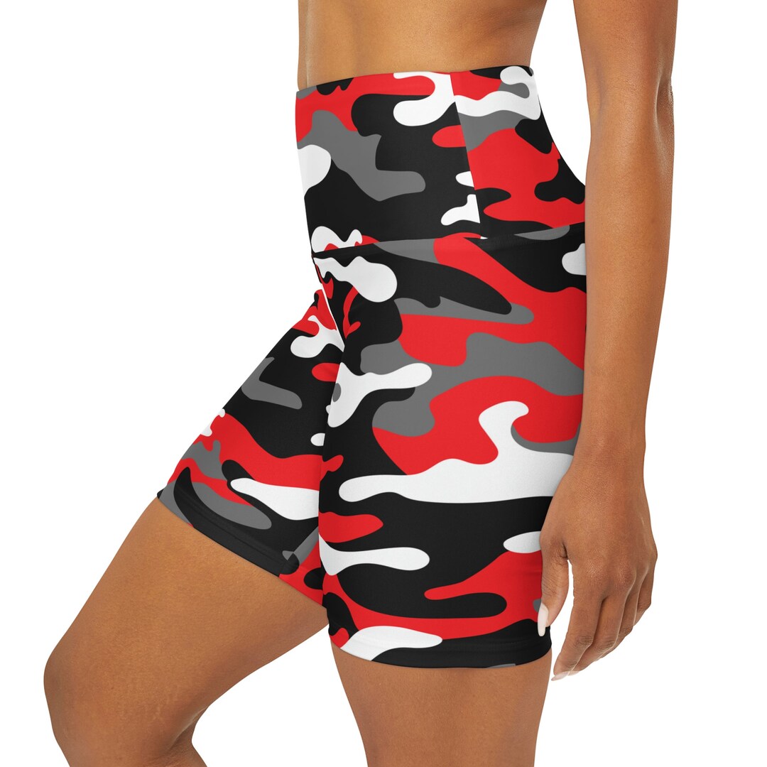 Red Camo Bike Shorts Cincinnati Baseball Camo Shorts Women's High Waisted Camo Yoga Shorts Red ...