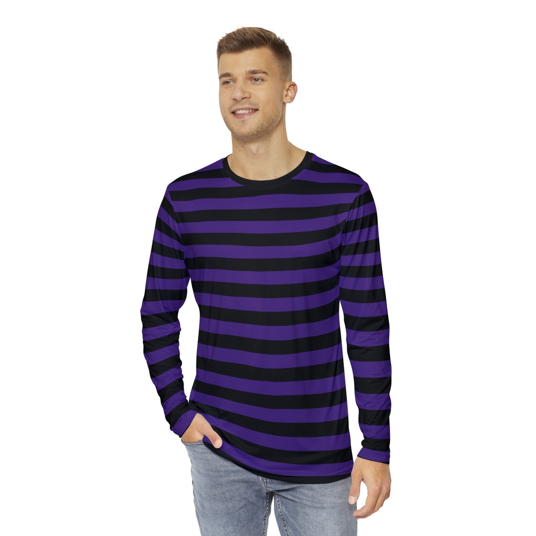 Purple & Black Striped T-shirt Men's Gothic Emo Striped Shirt Punk ...