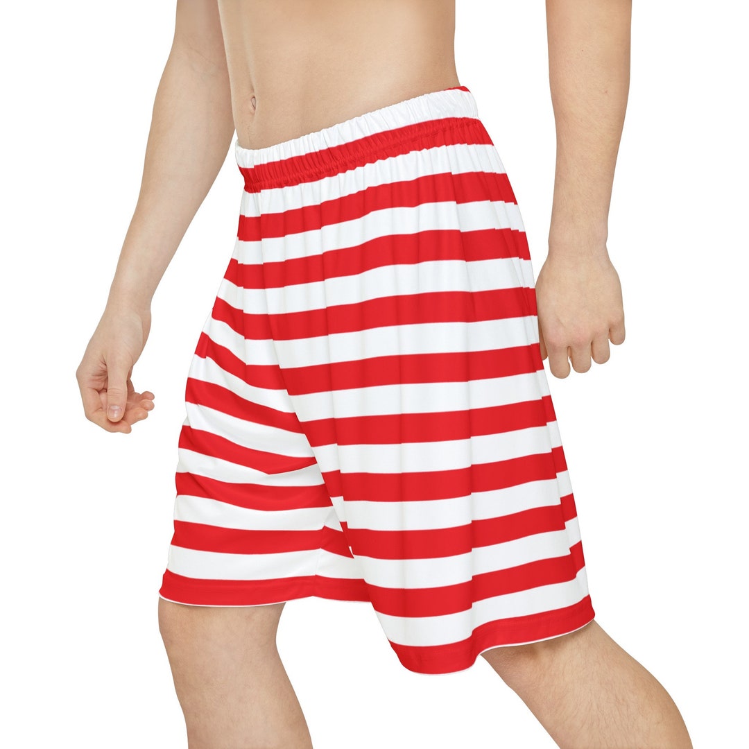 Red Striped Shorts Men's Red & White Striped Basketball Shorts Men's ...