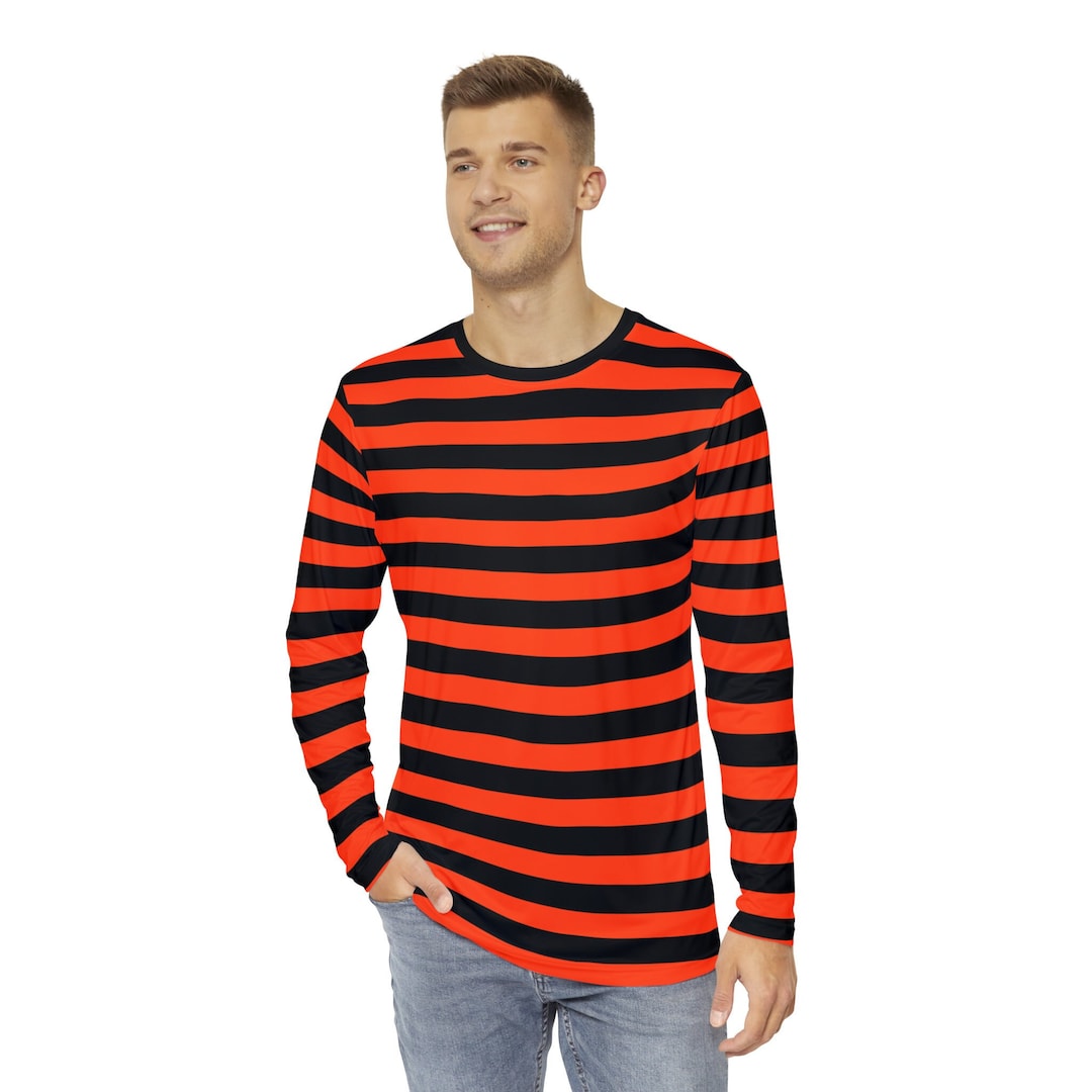Men's Orange & Black Striped T-shirt Men's Gothic Striped Shirt Men's Long Sleeve Team Colors ...