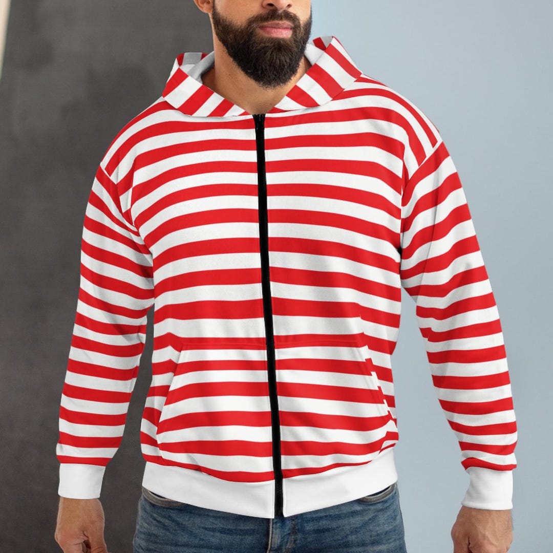 Red & White Striped Zip Hoodie Red Striped Jacket Holiday Hoodie ...