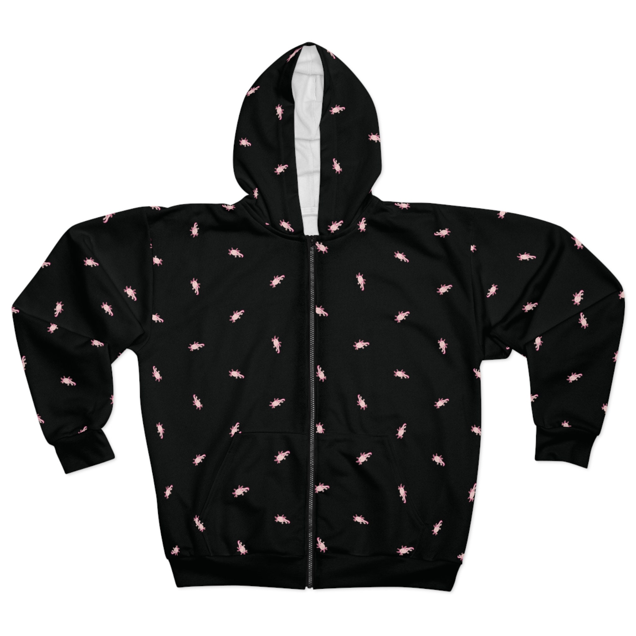 Axolotl Zip Hoodie Pink & Black Hoodie Women's Axolotl Hoodie Long ...