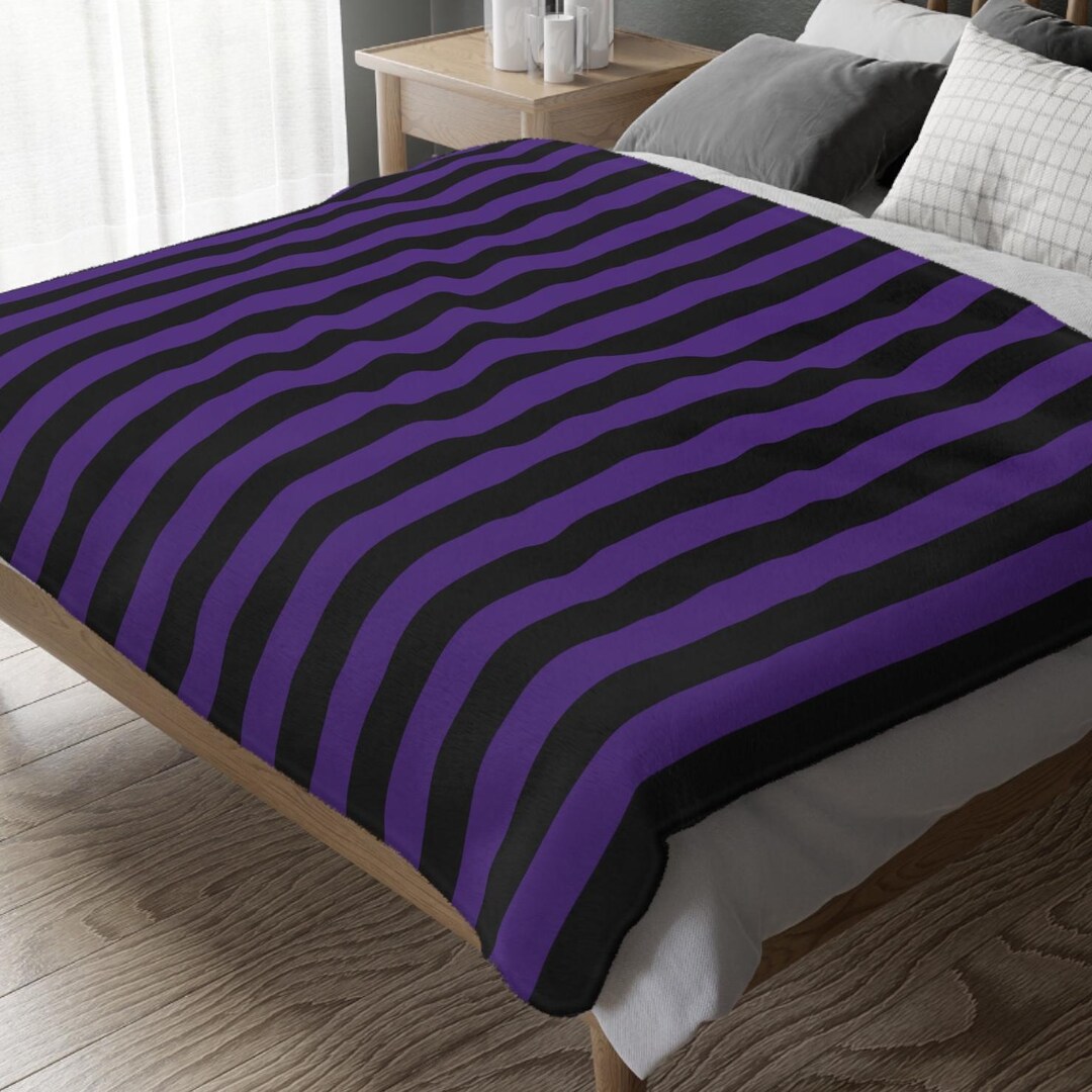 Purple & Black Striped Blanket Gothic Throw Blanket Punk Bedding Purple ...