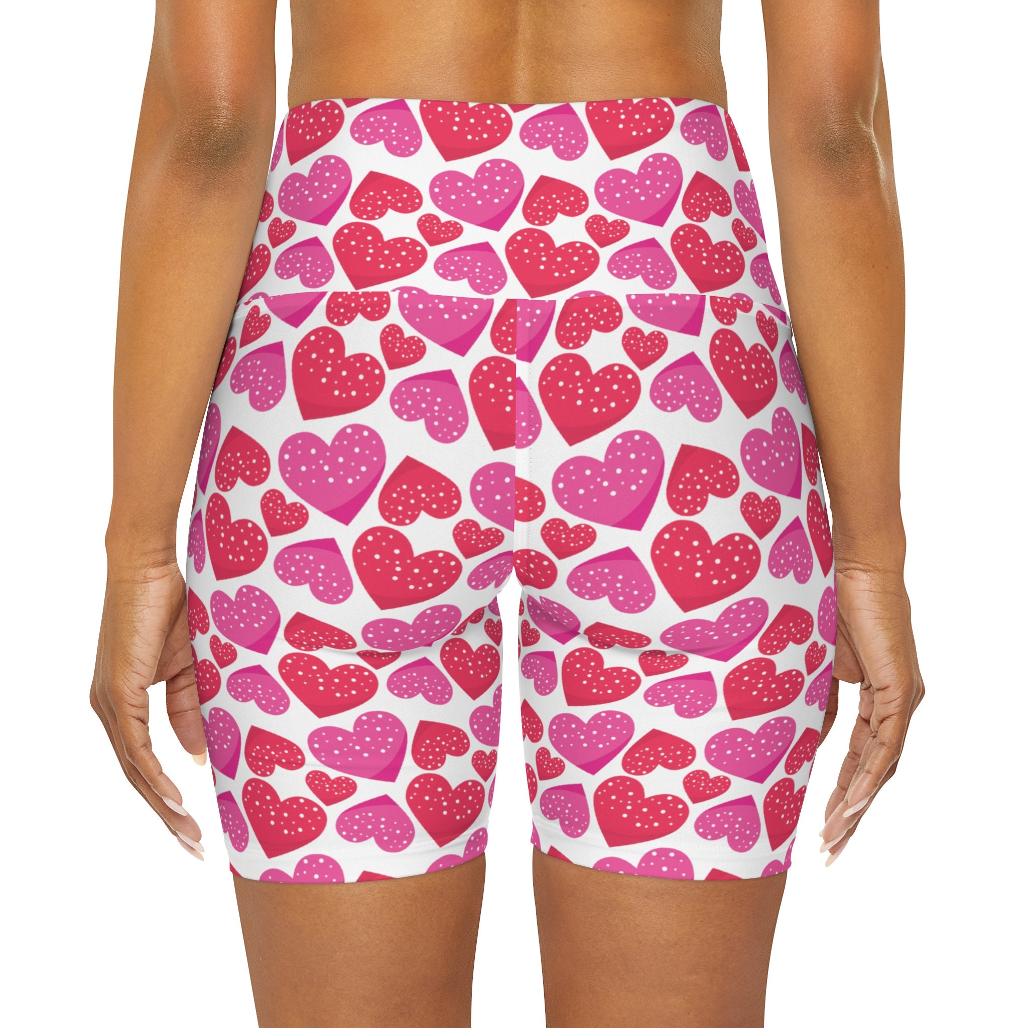 Pink & Red Shorts Heart Pattern Bike Shorts Valentine's Day Shorts Cute ...