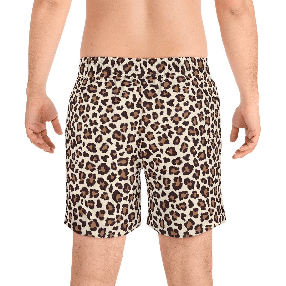 Leopard Swim Trunks Men's Animal Print Swim Trunks Brown Beige Swim ...