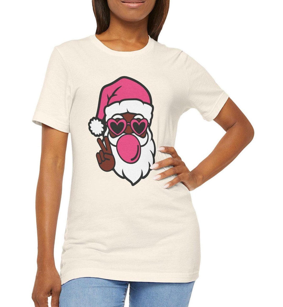 Black Santa T-shirt Bubble Gum Santa T-shirt Cute Christmas T-shirt ...