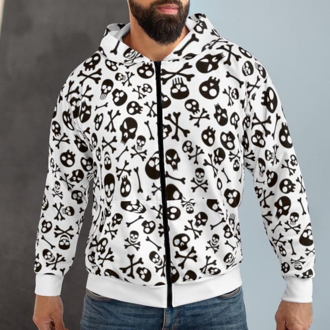 Skull & Bones Zip Hoodie Gothic Jacket Black and White Skull and Bones ...
