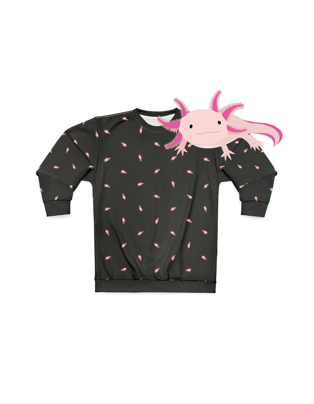 Axolotl Sweater Pink & Black Axolotl Sweatshirt Long Sleeve Axolotl ...
