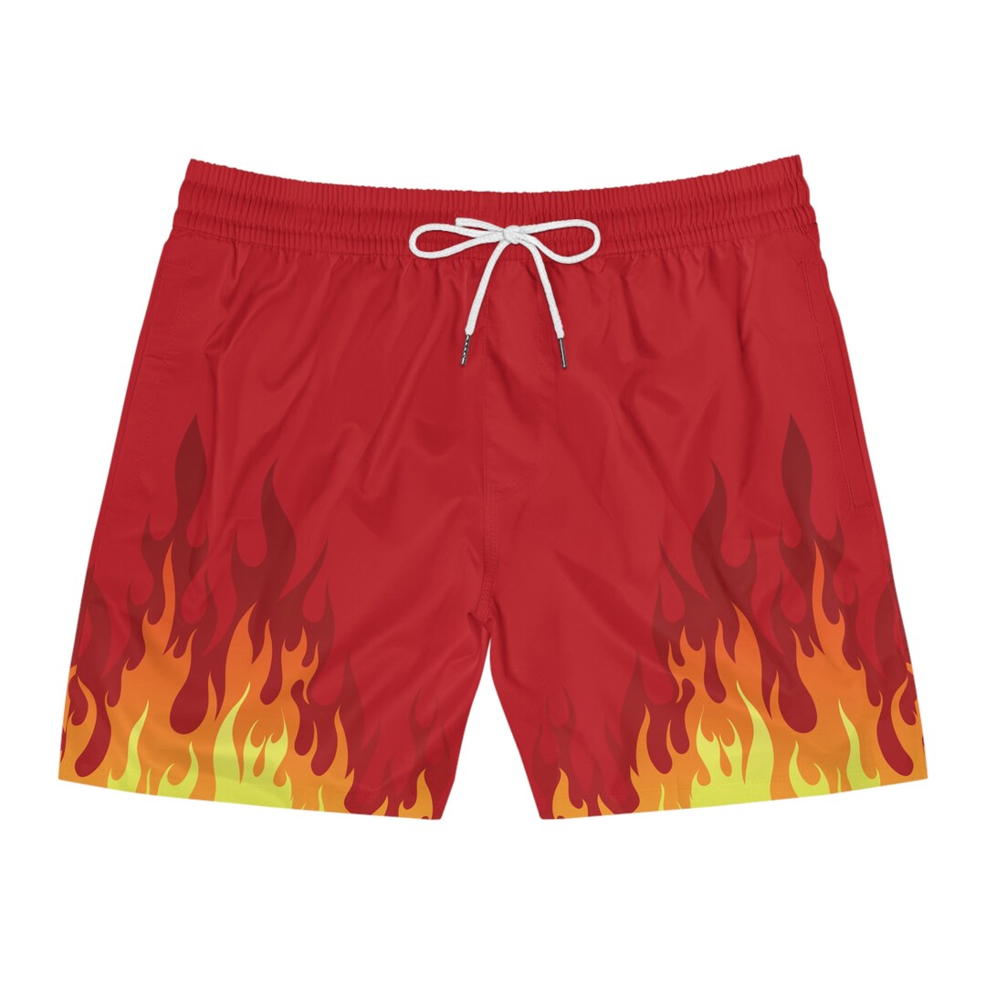 Fire Swim Trunks Red Flame Swim Shorts Men's Red Swimsuit Gift for Him ...