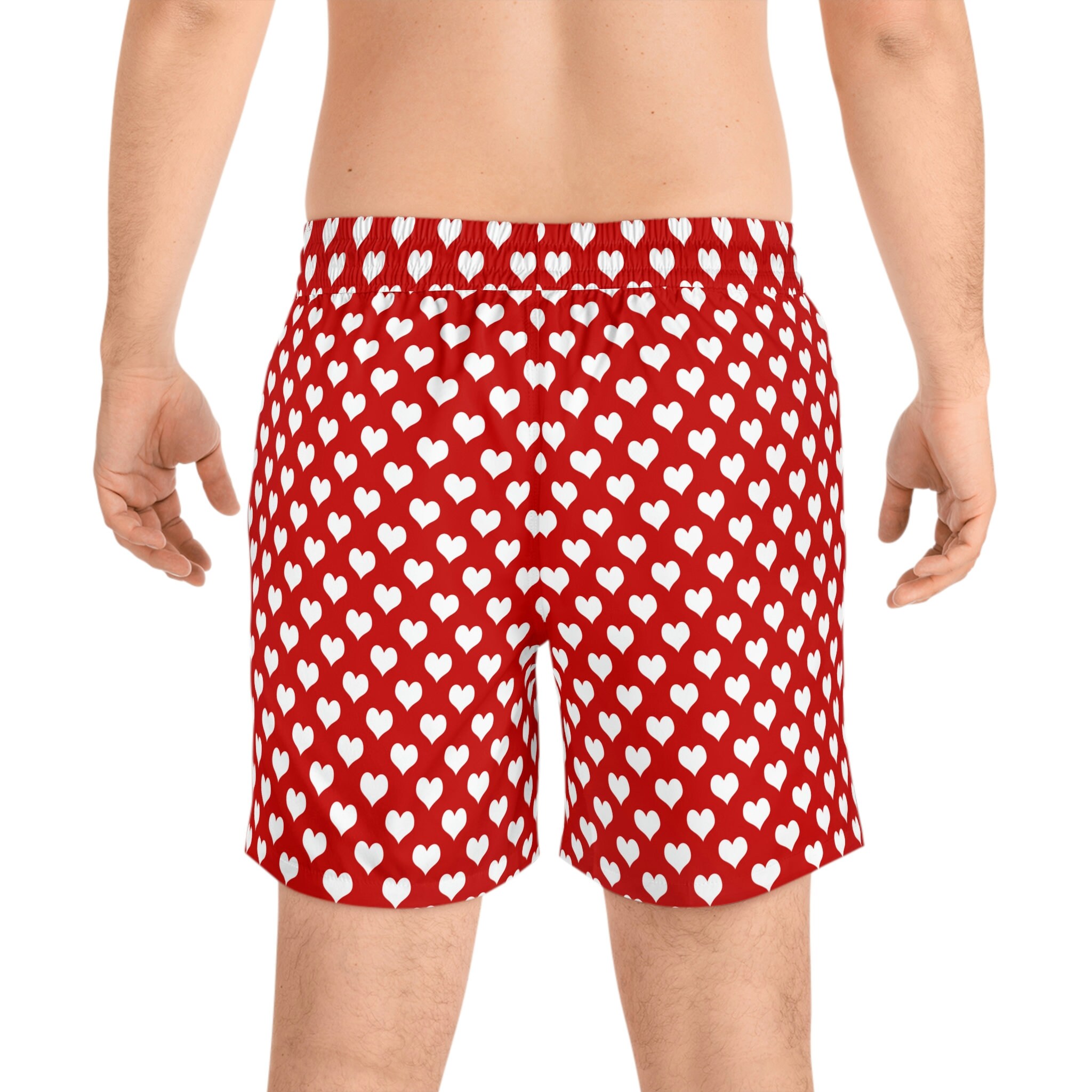 Heart Swim Trunks Red & White Swim Shorts Valentine's Day Swimsuit Men ...