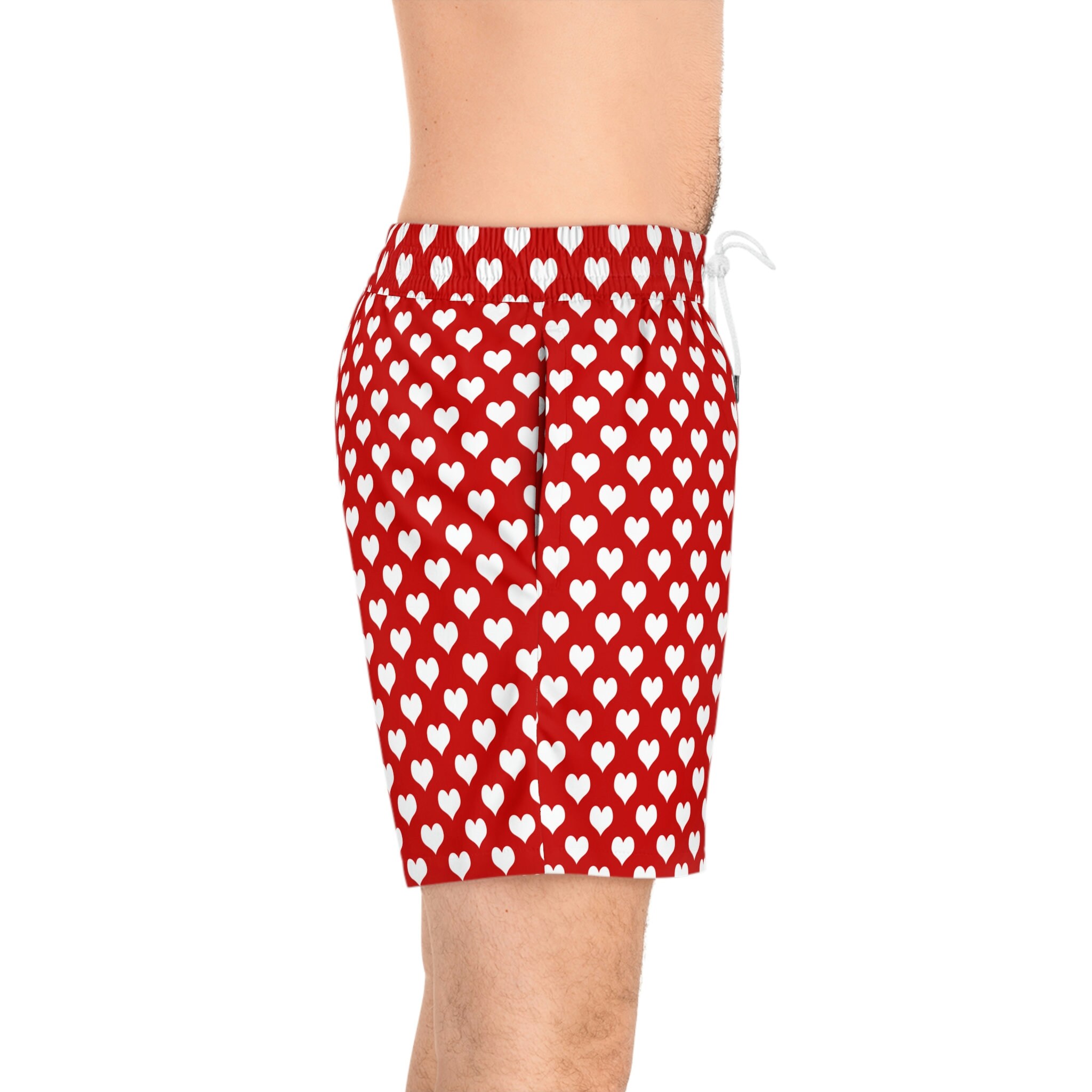 Heart Swim Trunks Red & White Swim Shorts Valentine's Day Swimsuit Men ...