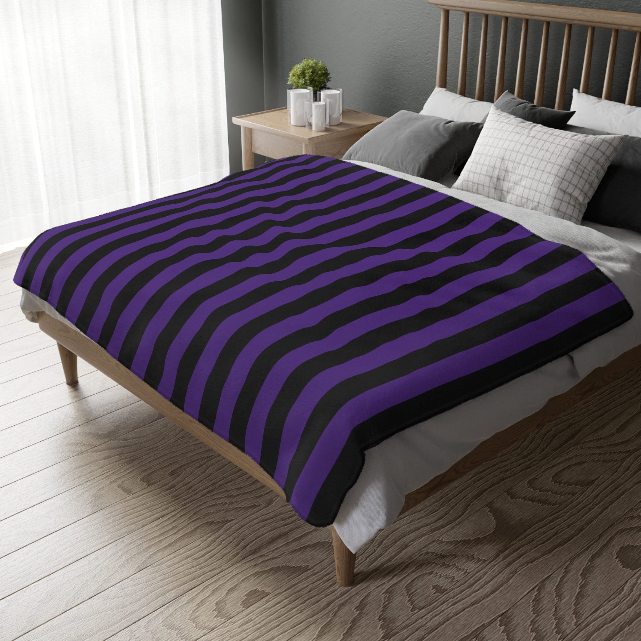 Purple & Black Striped Blanket Gothic Throw Blanket Punk Bedding Purple ...