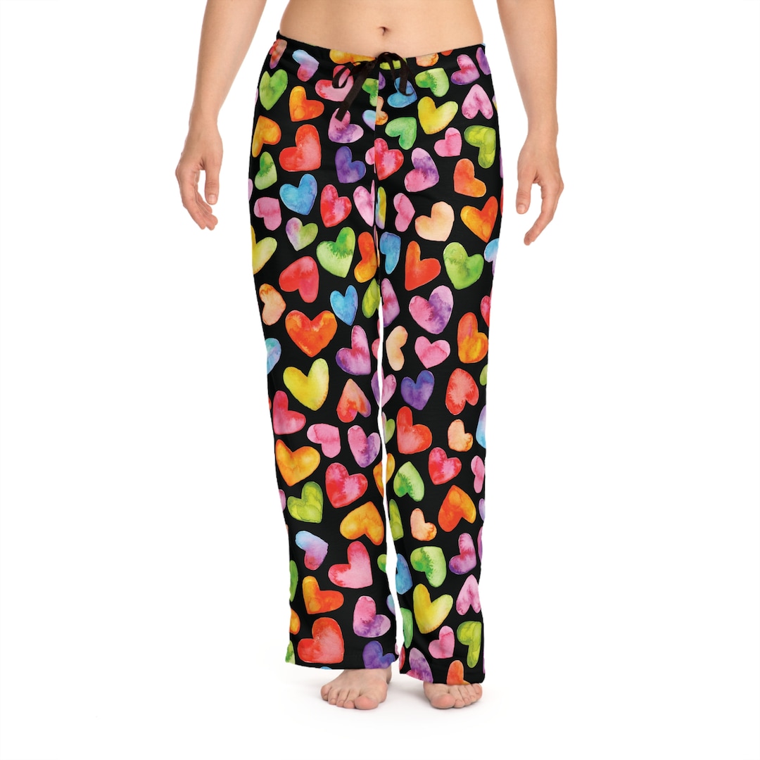 Rainbow Heart PJ Pants Colorful Pajama Pants Women's Heart Pj's Cute ...