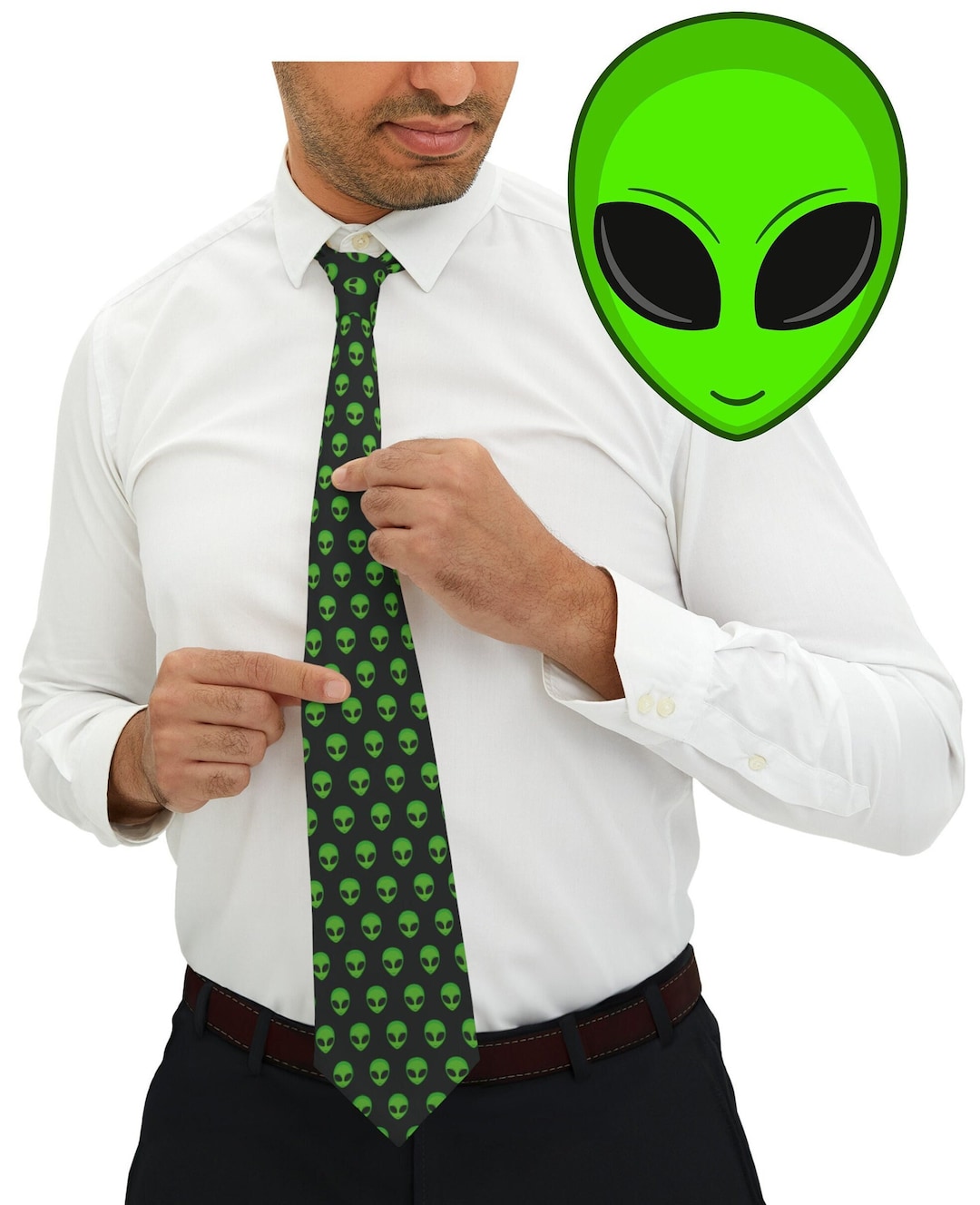 Men's Alien Necktie Alien Face Tie Green & Black Tie Alien - Etsy