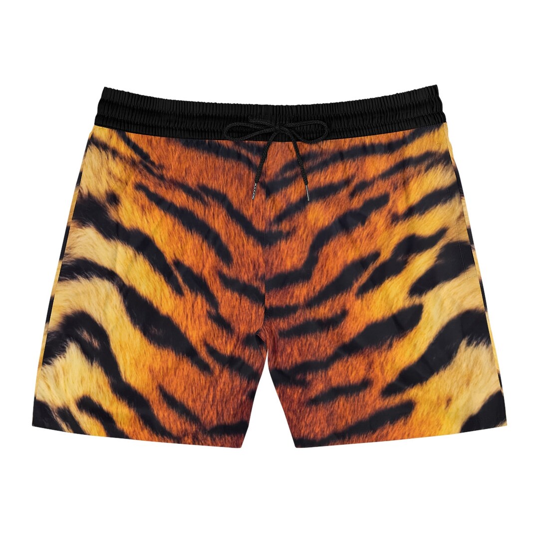 Tiger Swim Trunks Fur Print Swim Trunks Bengal Swim Shorts Men's Mid ...