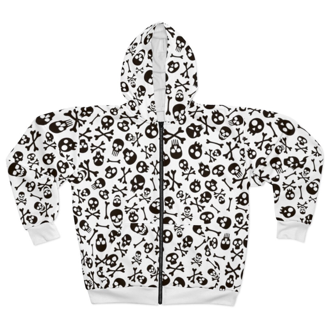 Skull & Bones Zip Hoodie Gothic Jacket Black and White Skull and Bones ...
