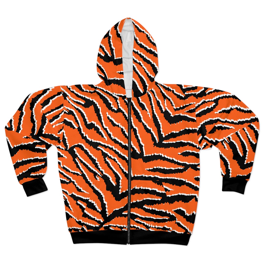 Bengal Tiger Zip Hoodie Orange Striped Fleece Jacket Orange & Black Men ...