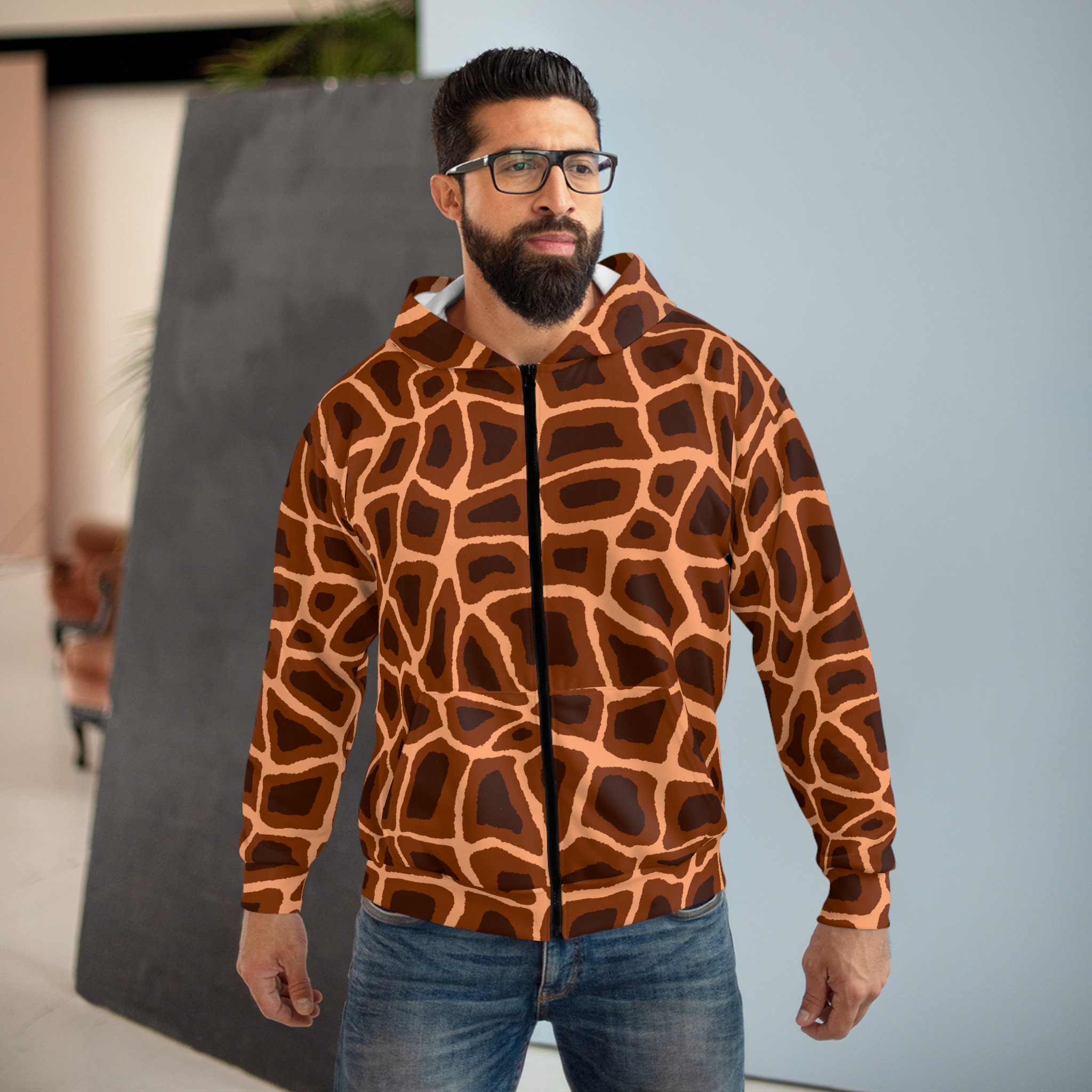 Giraffe Zip Hoodie Animal Print Jacket Men's Giraffe - Etsy