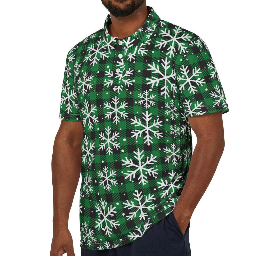 Green Plaid Polo Shirt Christmas Polo Shirt Snowflake Polo Shirt Unisex ...
