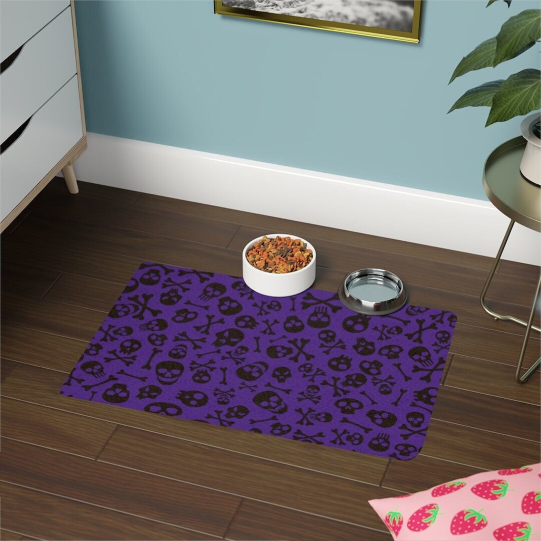 Skull & Bones Food Mat Halloween Feeding Mat Gothic Placemat Emo Pet ...