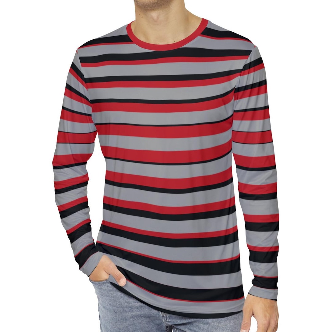 Men's Red Striped Shirt Long Sleeve Red & Gray Striped T-shirt Preppy ...