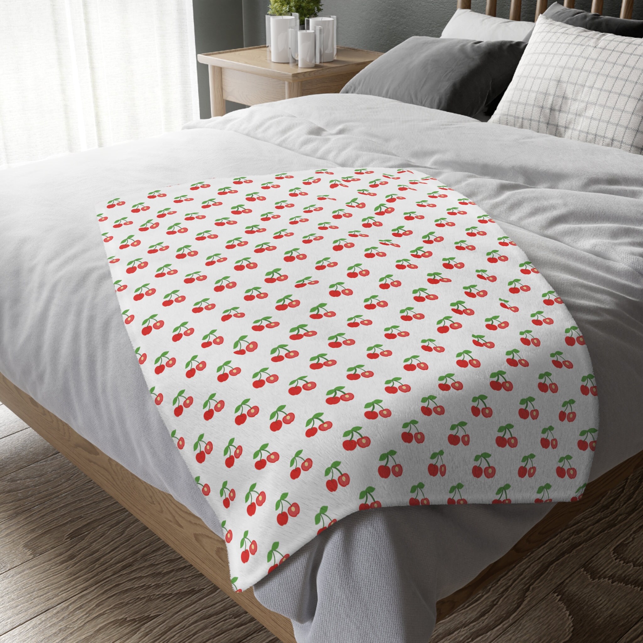 Cherry Blanket Red Cherries Throw Blanket Cherry Bedding Cherry Pattern ...