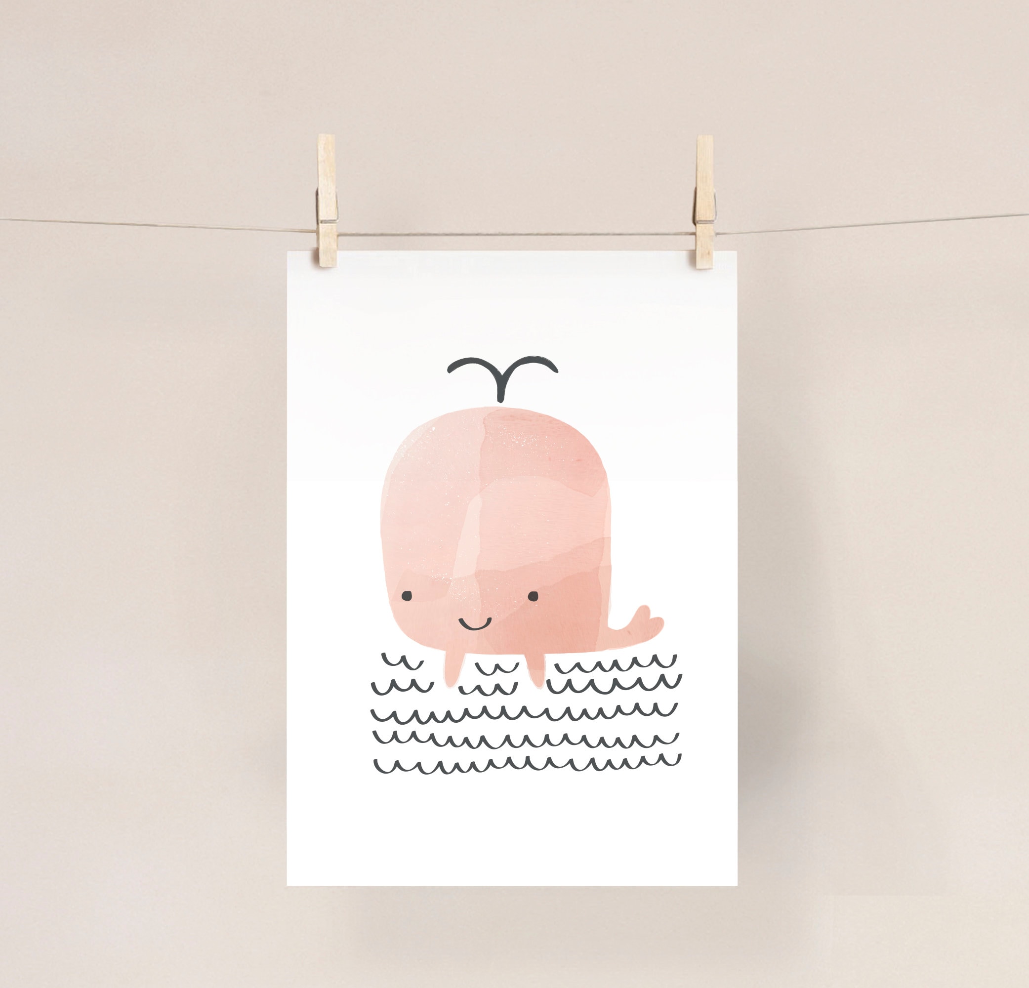 Pink Whale Printable Wall Art Boho Whale Nursery Digital - Etsy