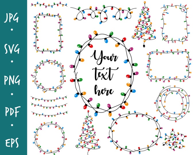 String of Christmas Lights Frame Border Clipart Set / Outline ...