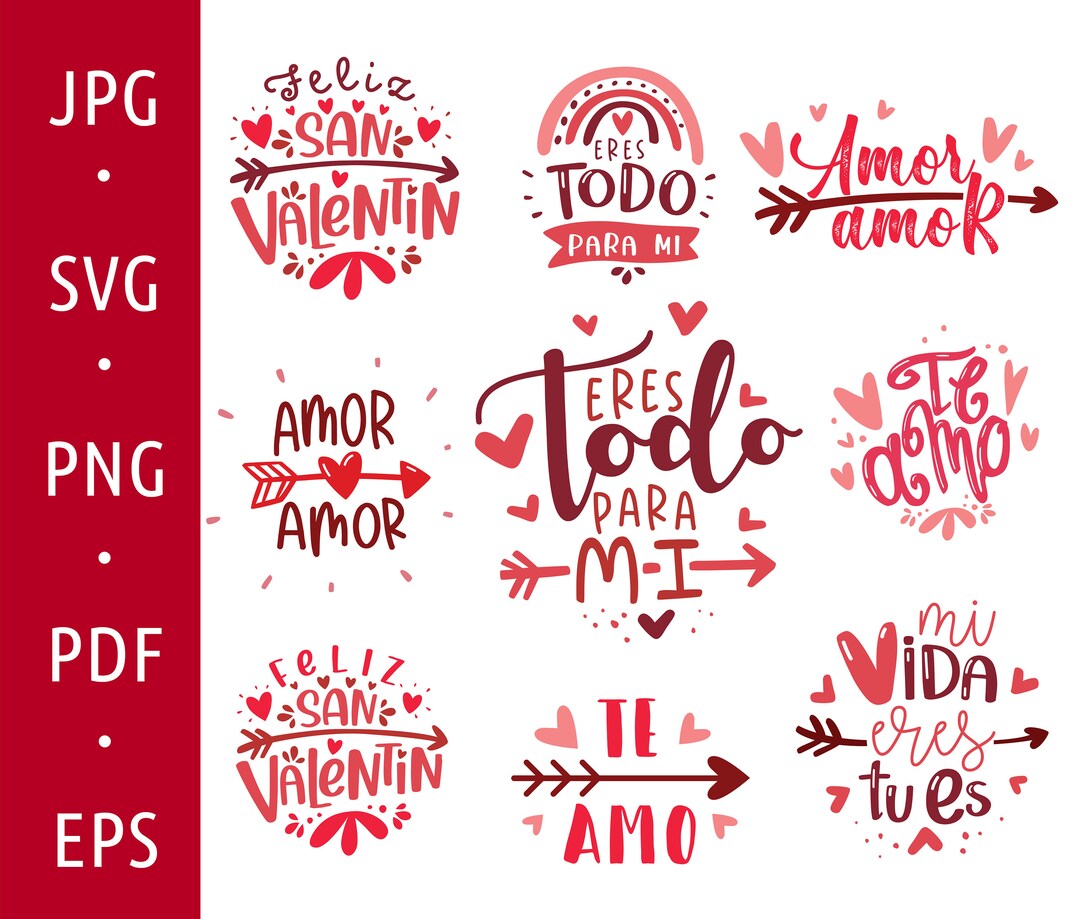 Spanish San Valentin Svg Bundle, Amor PNG En Español, Te Amo Print ...