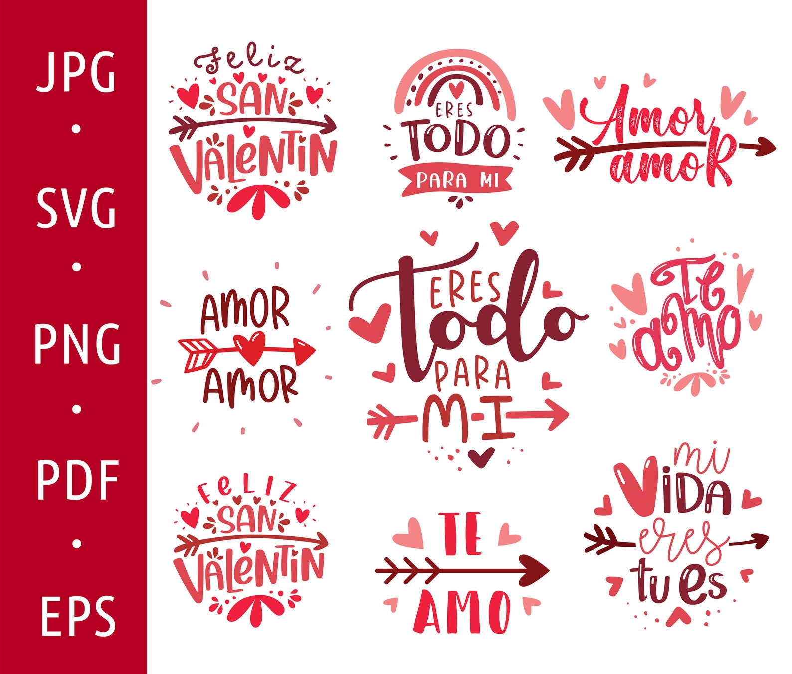Spanish San Valentin Svg Bundle, Amor PNG En Español, Te Amo Print ...
