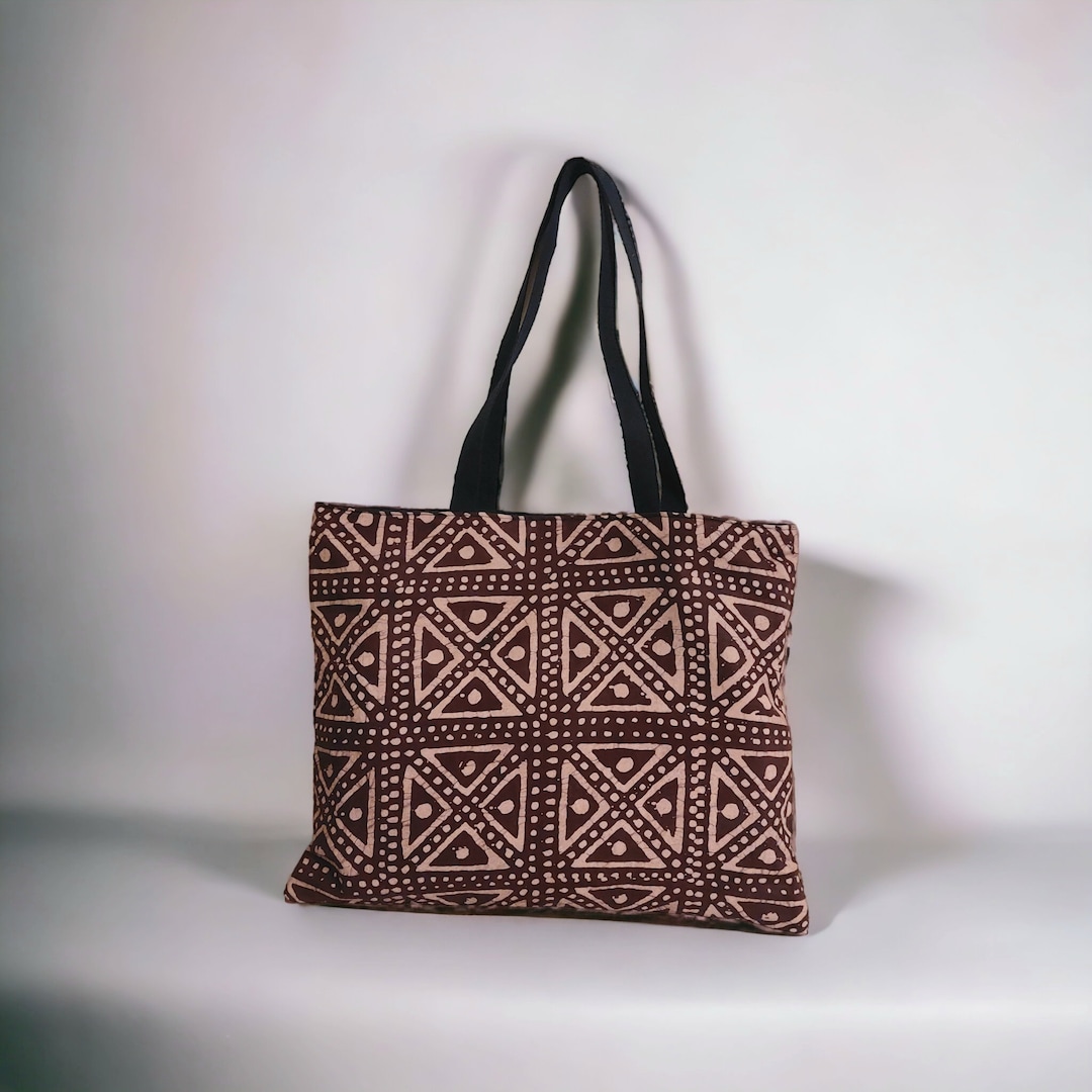 Brown Batik Tote Bag, Adire Fabric Medium Tote Bag, Adire Print ...
