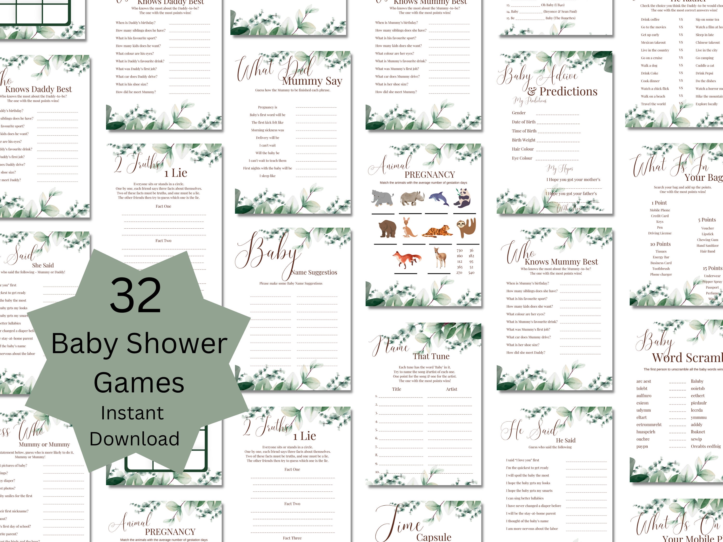 Printable Baby Shower Party Game Bundle Fun Baby Party Games - Etsy
