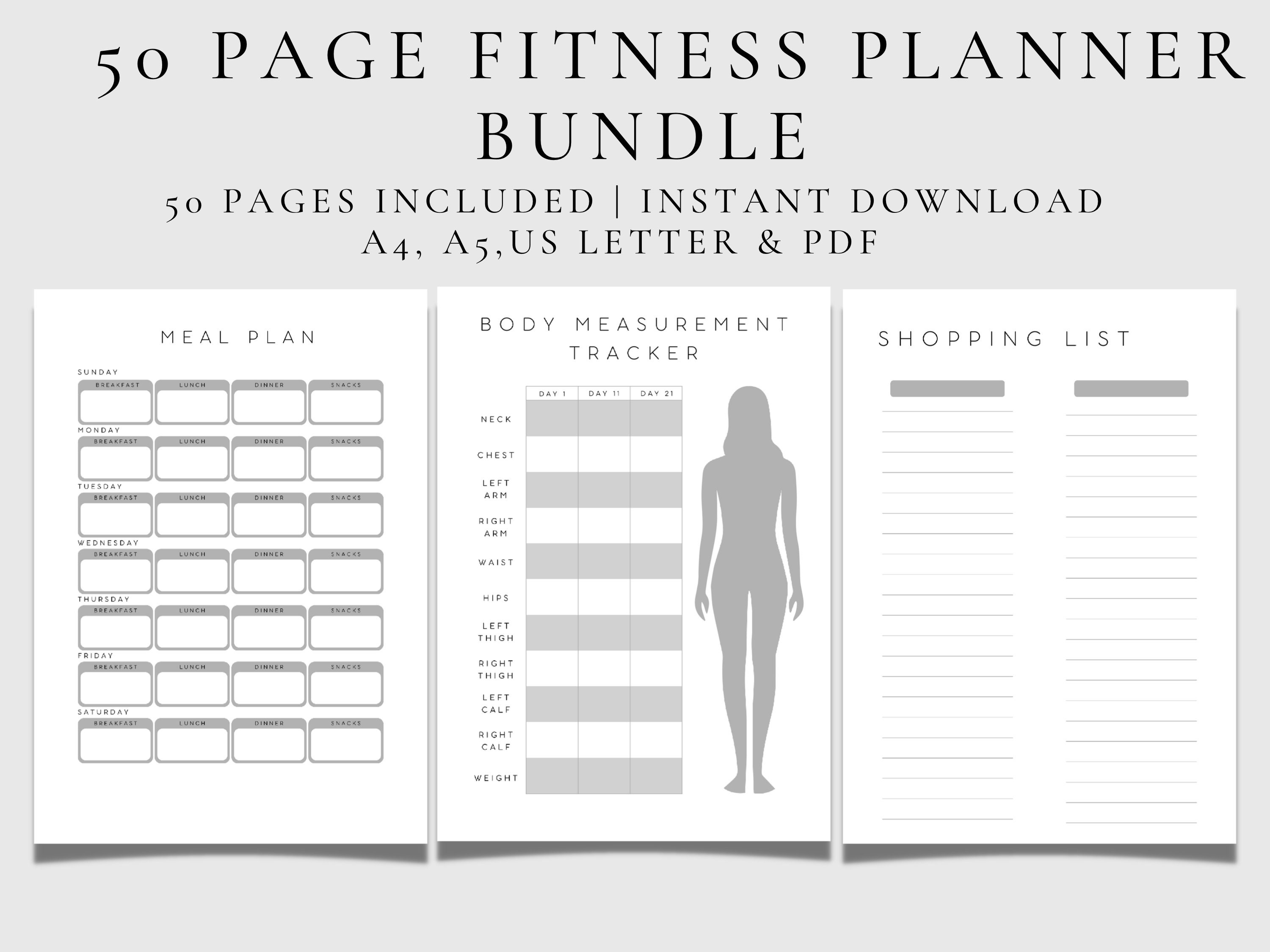 50 Pages Fitness Planner Printable, Diet Planner, Weekly Planner ...