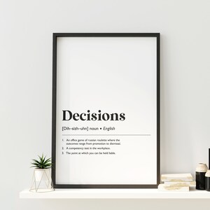 Decisions Definition Office Wall Decor Funny Office Print Printable Art ...