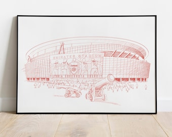 Arsenal Emirates Stadium , Art Print, Illustration, Drawing ...