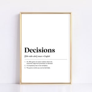 Decisions Definition Office Wall Decor Funny Office Print Printable Art ...