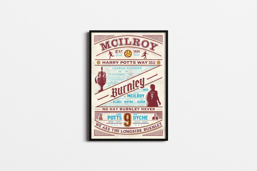 Burnley Retro History Print | Burnley Poster | Burnley Gift | Football ...