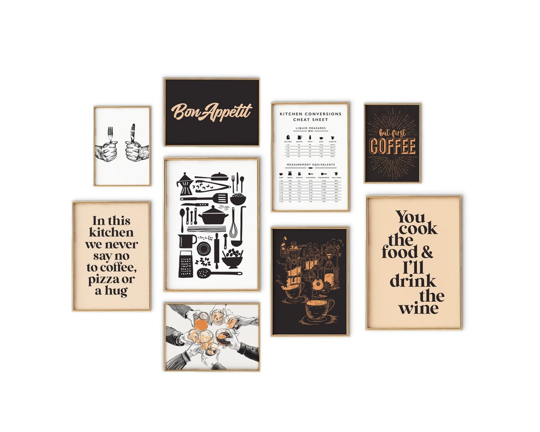 Kitchen Wall Art Set of 9 PRINTABLES Kitchen Print Set Kitchen Wall Art ...