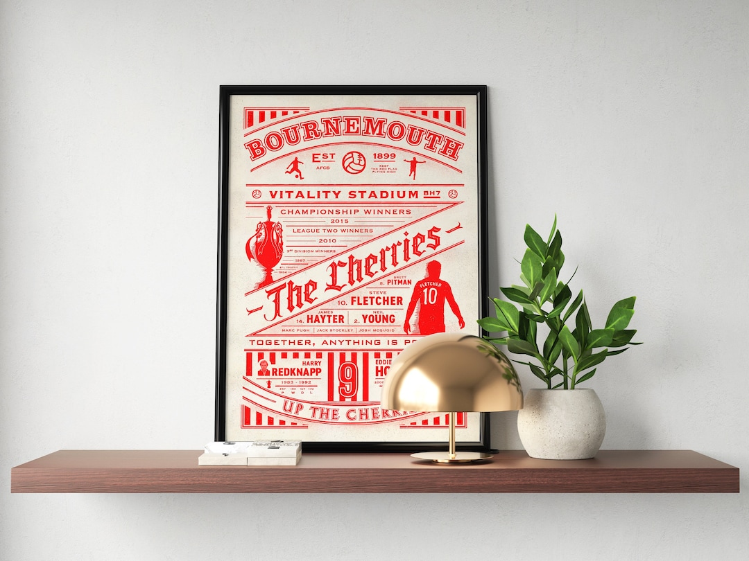 Bournemouth Retro History Print Bournemouth Poster the Cherries ...