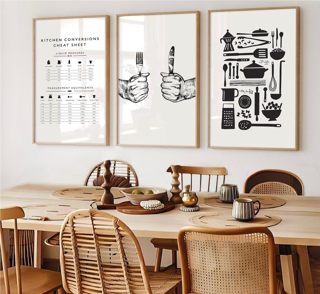 Kitchen Wall Art Set of 3 PRINTABLES Kitchen Print Set Modern Kitchen ...
