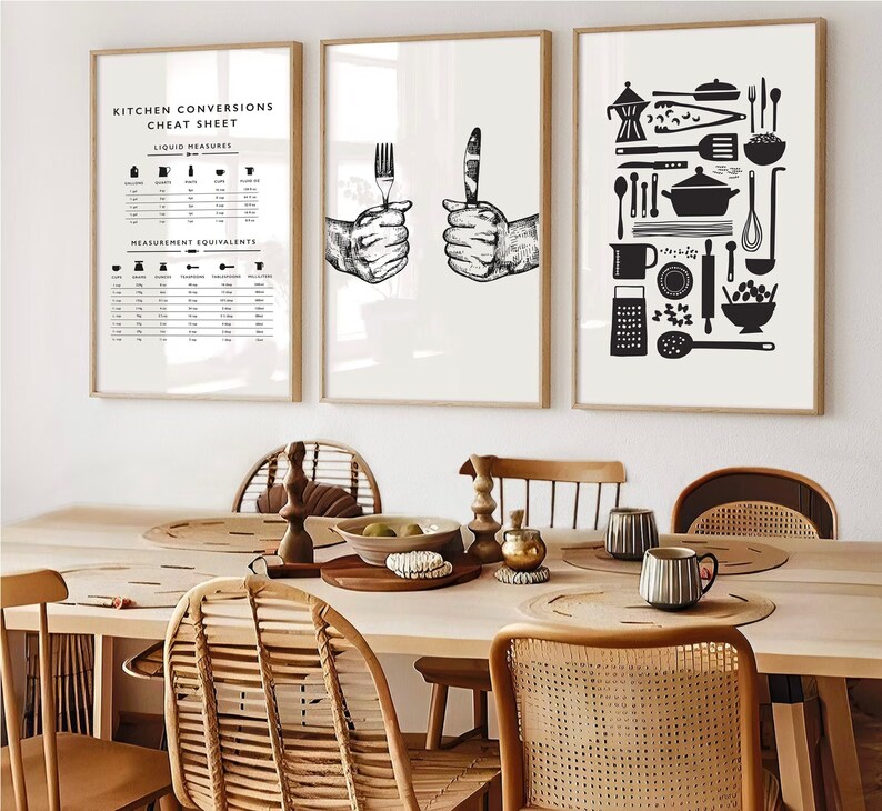 Kitchen Wall Art Set of 3 PRINTABLES Kitchen Print Set Modern Kitchen ...