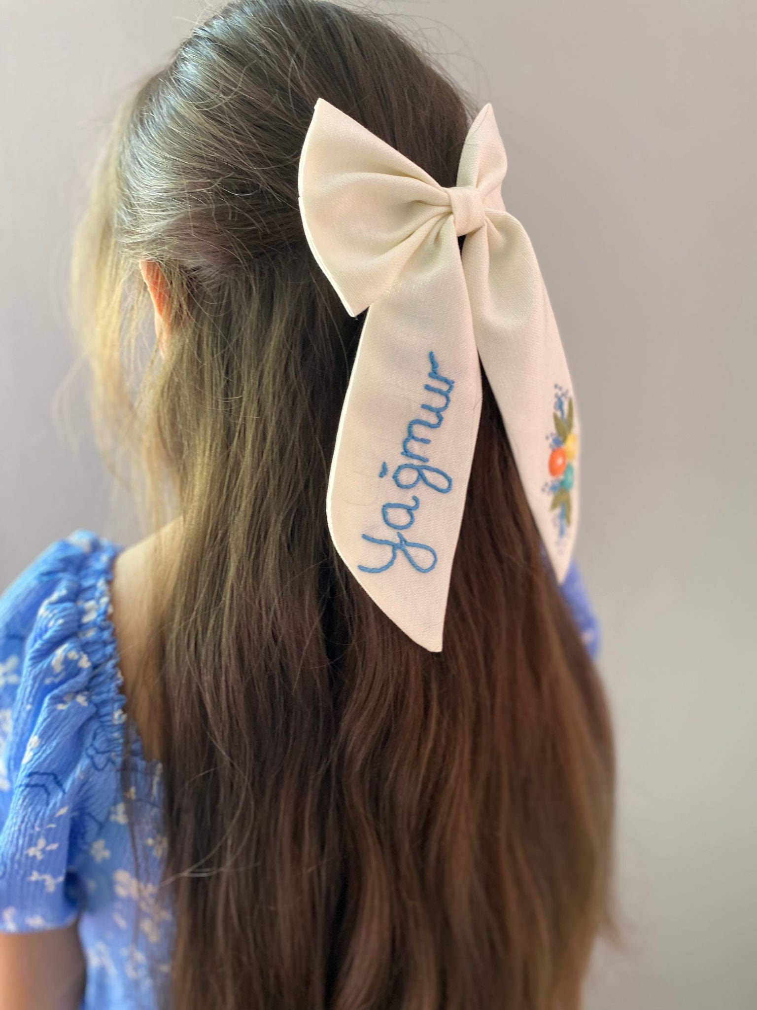 Name Hand Embroidered Bow Custom Name Bow Hair Bow - Etsy