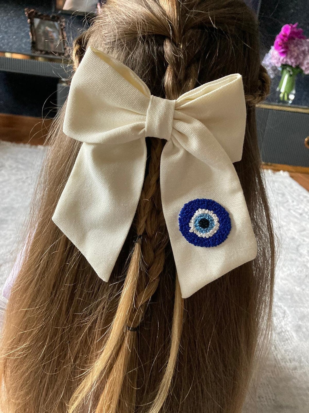 Evil Eye Hand Embroidered Bow - Custom Evileye Bow - Hair Bow - Floral ...