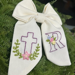Initial Hand Embroidered Bow With Cross - Custom Initial Bow With Cross ...