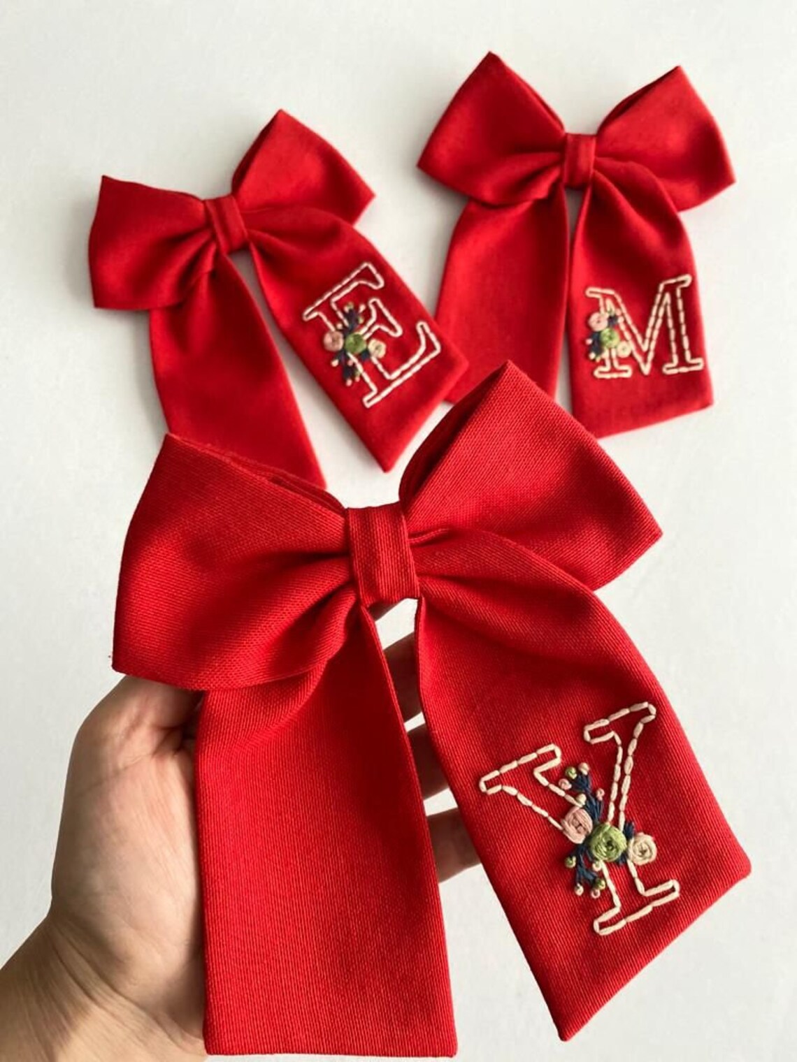 Initial Hand Embroidered Bow Custom Initial Bow Hair Bow - Etsy