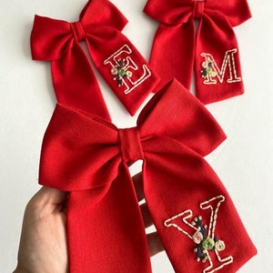 Initial Hand Embroidered Bow Custom Initial Bow Hair Bow Floral Hair ...