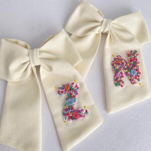 Initial Hand Embroidered Bow Custom Initial Bow Hair Bow - Etsy