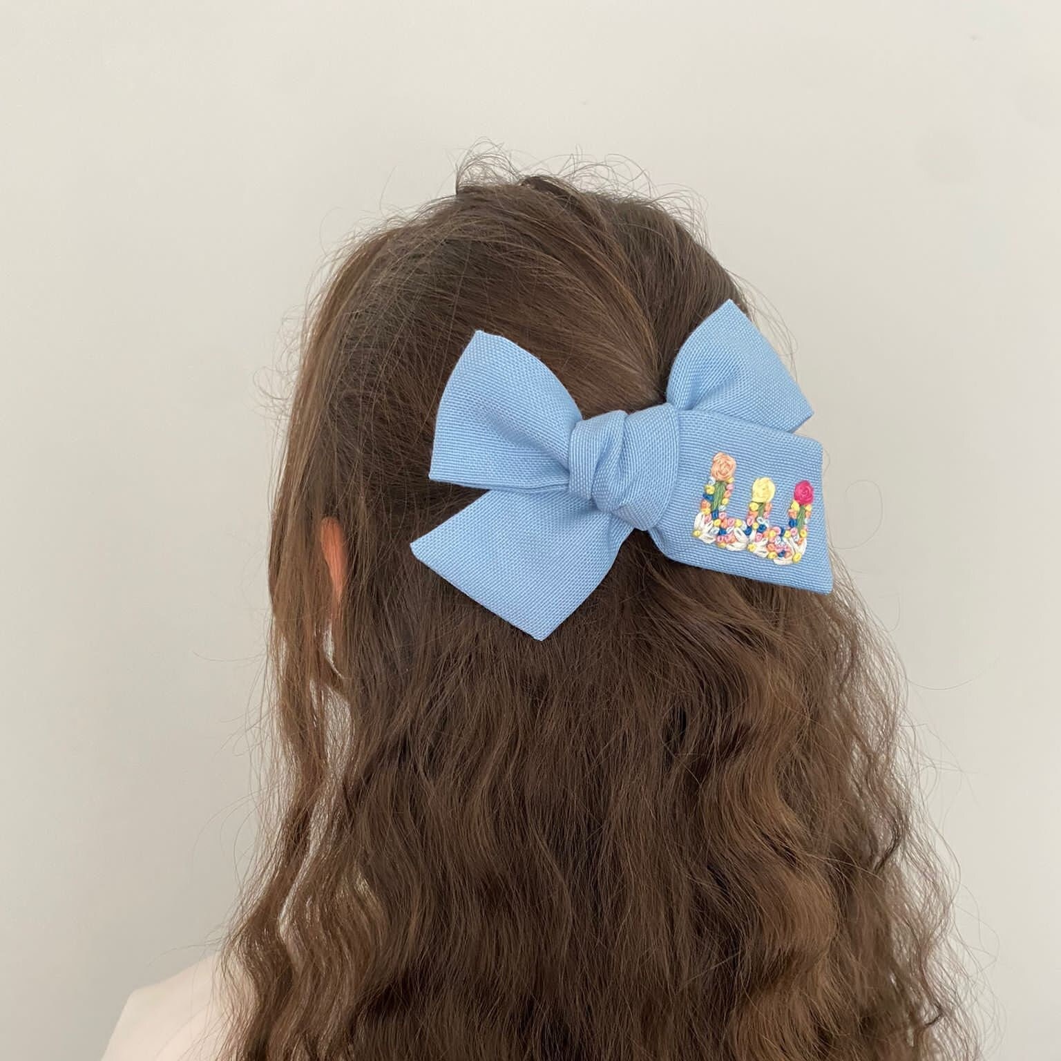 Initial Hand Embroidered Bow Custom Initial Bow Hair Bow - Etsy