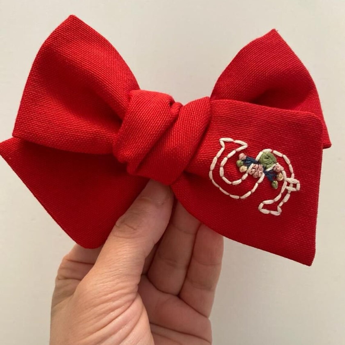Initial Hand Embroidered Bow Custom Initial Bow Hair Bow - Etsy