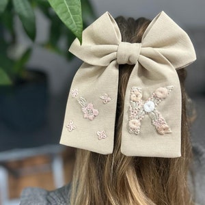 Hand Embroidered Bow - Custom Embroidered Bow - Hair Bow - Floral Hair ...